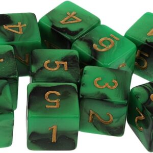 10pcs Six Sided Dual Colored D6 Dices For D&D Casino Poker Dice Guessing Games - Green & Black, 16mm