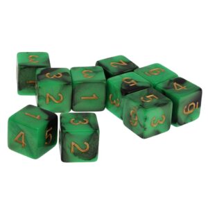 10pcs Six Sided Dual Colored D6 Dices For D&D Casino Poker Dice Guessing Games - Green & Black, 16mm