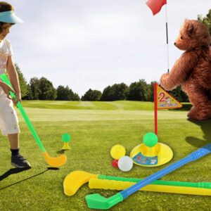 Golf Set with Practice Holes, Golf Sticks Balls Golf Ball Game Play Set Golf Set Outdoor Sports for Boys Girls, Plastic Golf Cubs