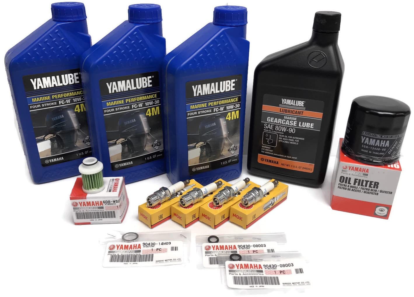 YAMAHA OEM 2010+ F70 F70LA Outboard Oil Change 10W30 FC 4M Lower Unit Gear Lube Drain Fill Gasket Spark Plugs NGK LKR7E Primary Fuel Filter Maintenance Kit Y