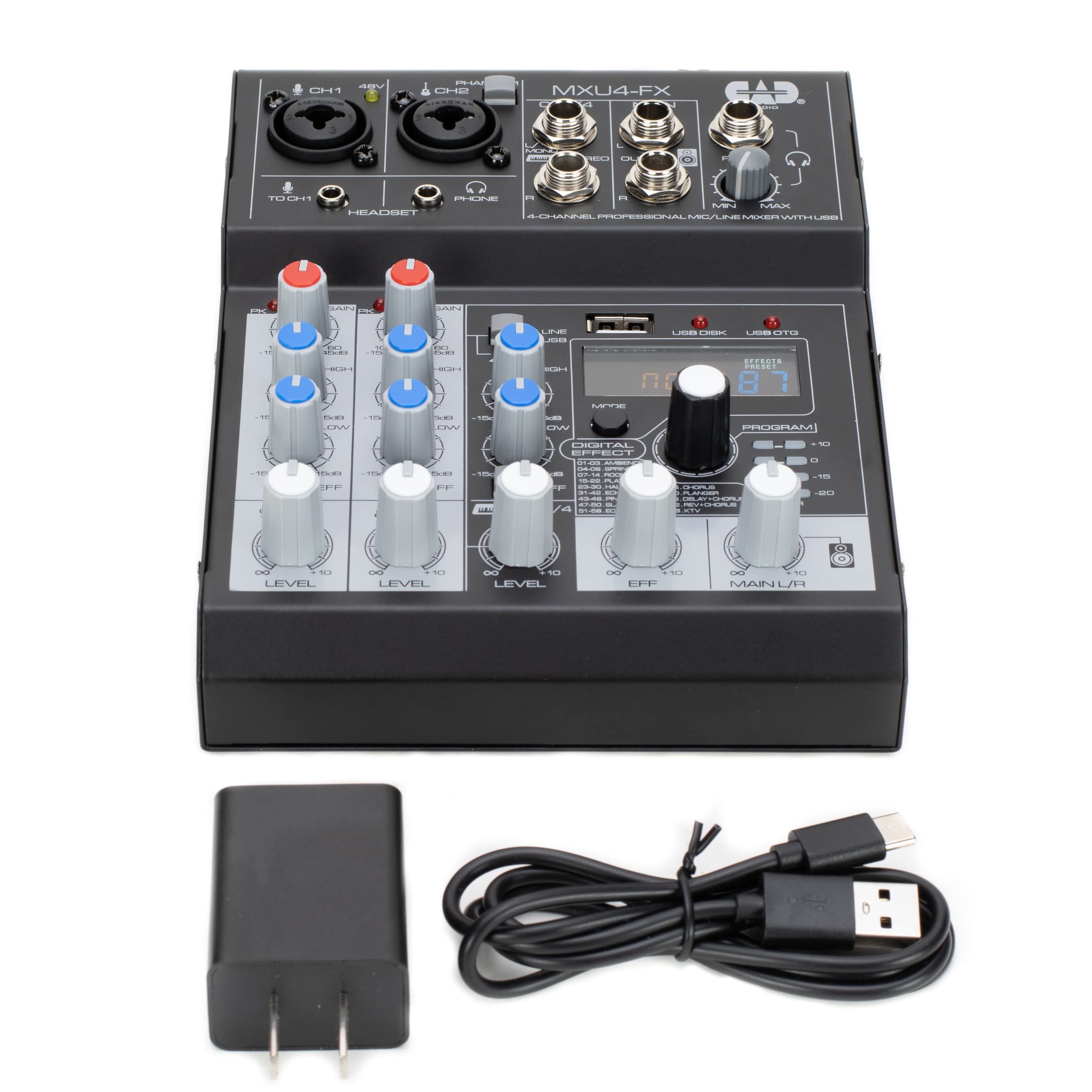 CAD Audio MXU4-FX 4 Channel Mixer with USB Interface and Digital Effects , Black