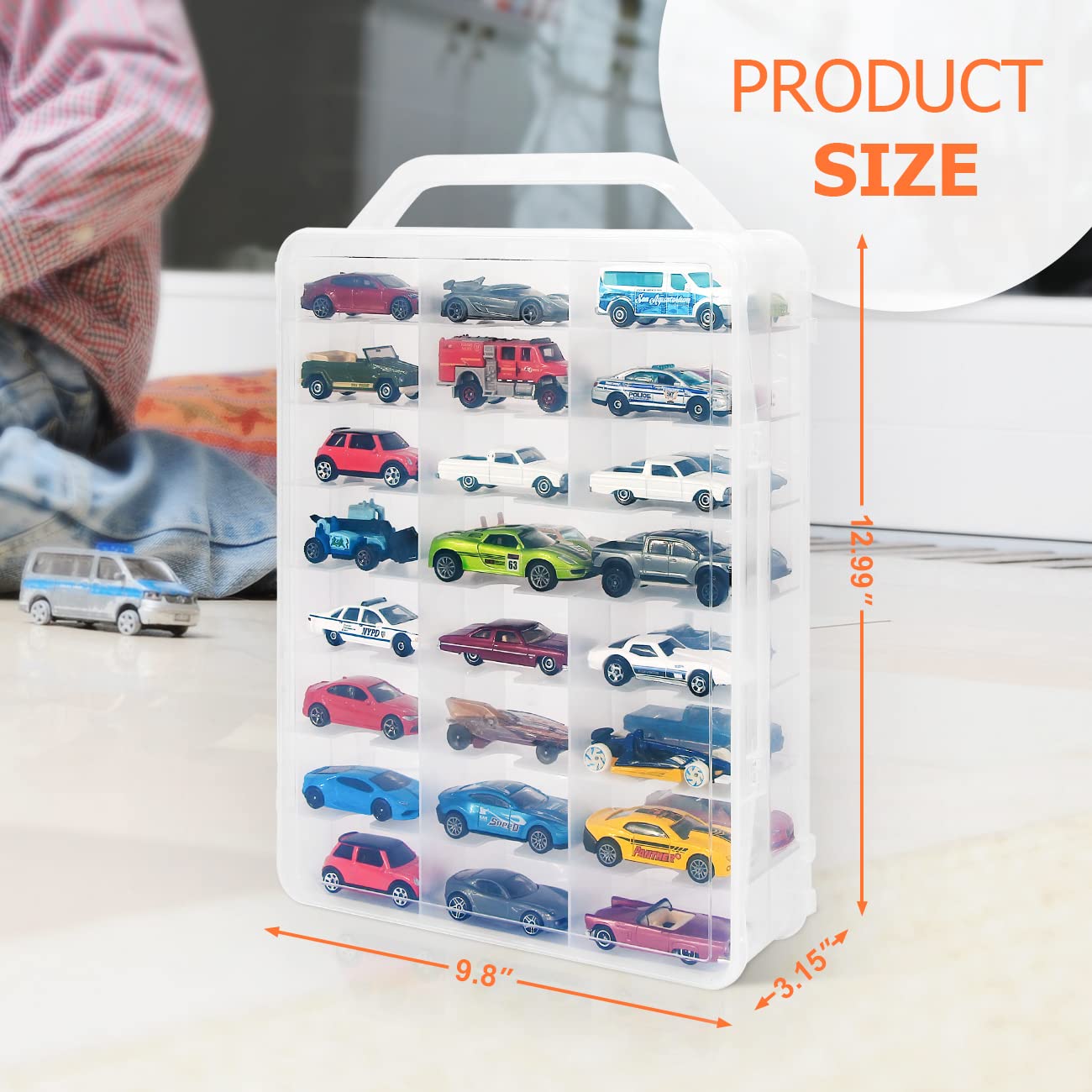 KISLANE Double Sided Storage Case for 46 Toy Cars, Matchbox Cars, Portable Transparent Storage Case with 46 Compartments, Case Only (Transparent)…