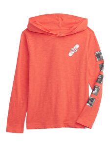 gap boys graphic sleeve hooded tee fire coral xl