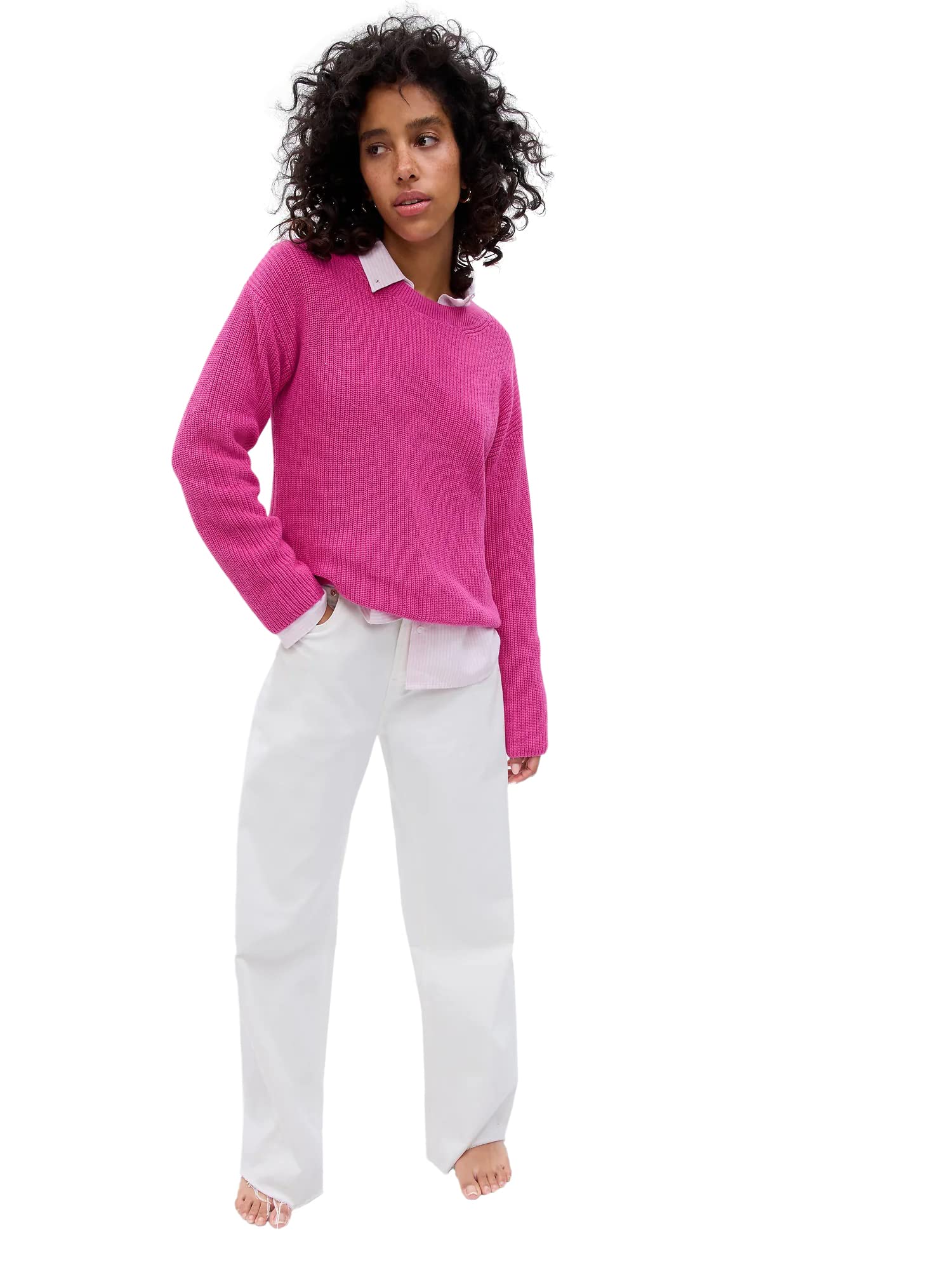 GAP Womens Textured Pullover Sweater, Super Pink Neon, Medium US