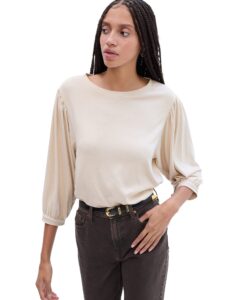 gap womens supersoft volume sleeve knit shirt, oyster 083, small us