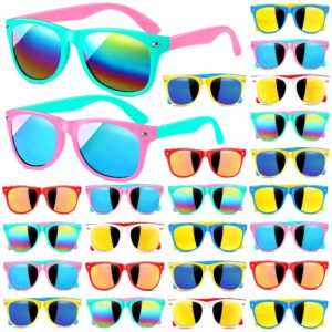 ginmic kids sunglasses, 24pack neon party favor, with uv protection in bulk for boys and girls age 3-6