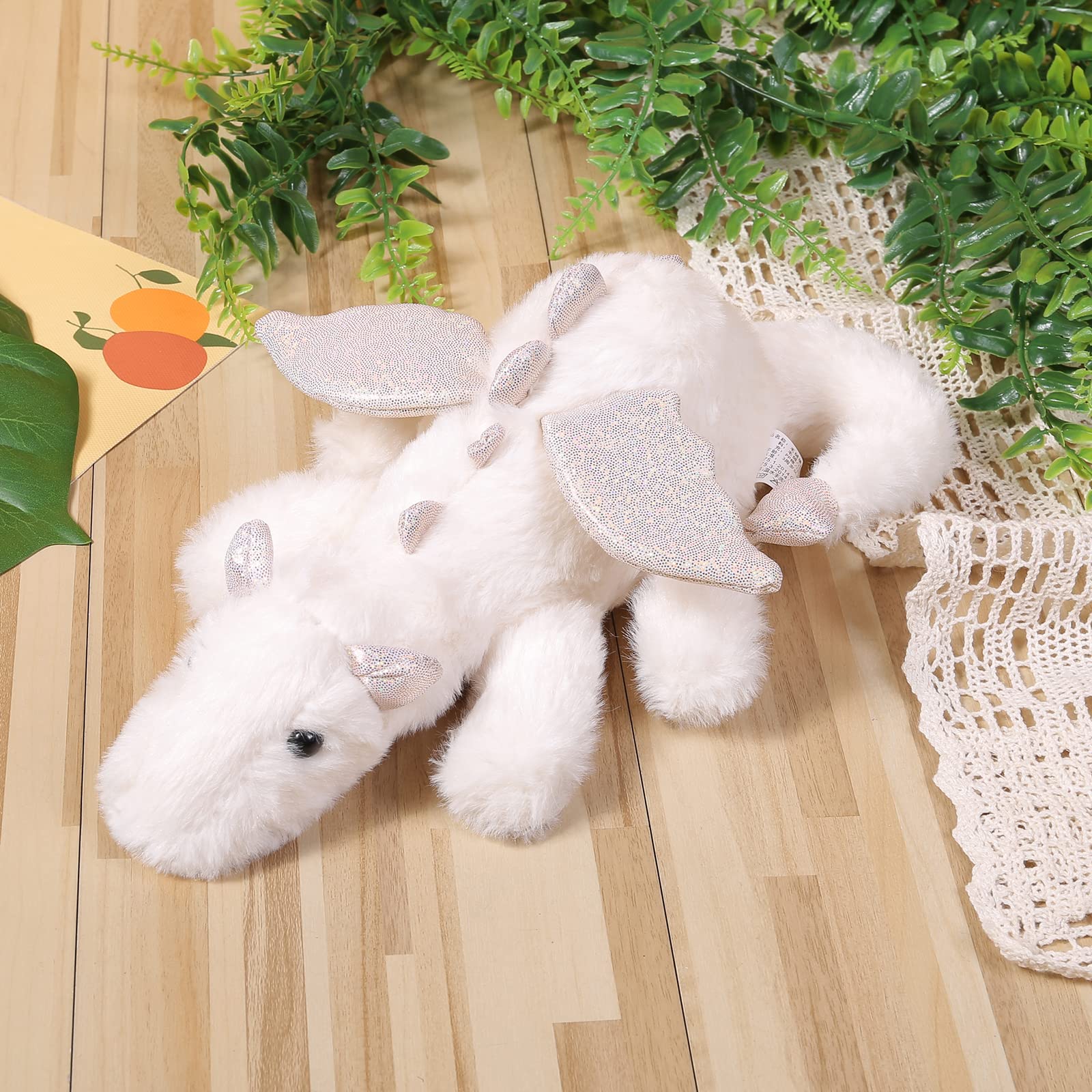 Dragon Stuffed Animal Plush Toy Cute Dragon Plush Toys with Wings Soft Cartoon Flying Dragon Pillow Plushies Doll Gifts for Baby Kids Boys Girls (White, 11.81 inch)