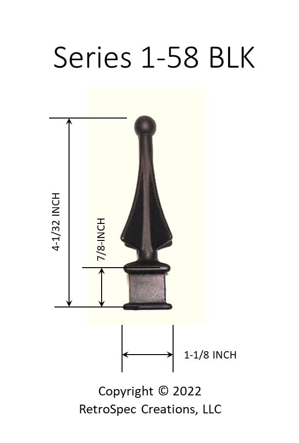 Retrospec Creations 50 Each for 5/8” Black Plastic Finial Tops for Iron Picket Fence 4-Sided Spire – #1-58