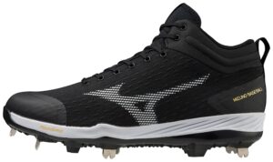 mizuno men's dominant 4 mid baseball shoe, black-white, 11.5