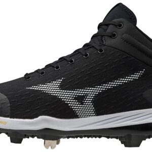 Mizuno Men's Dominant 4 MID Baseball Shoe, Black-White, 11.5