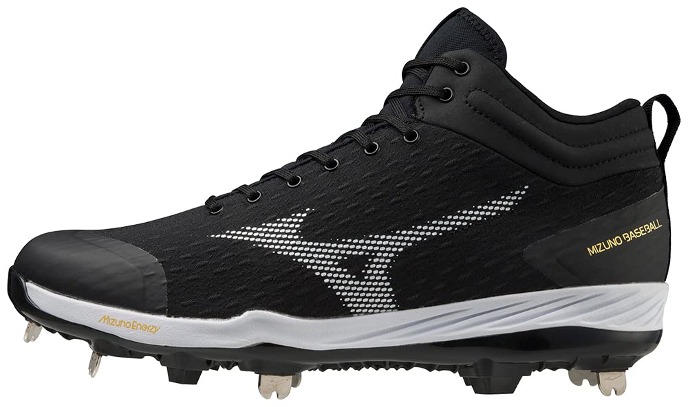 Mizuno Men's Dominant 4 MID Baseball Shoe, Black-White, 11.5