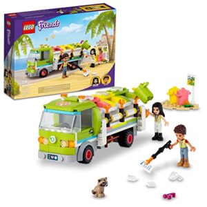 lego friends recycling truck toy 41712 - set includes garbage sorting bins, emma and river mini dolls, educational learning toys for kids 6+ years old, great gift for boys and girls