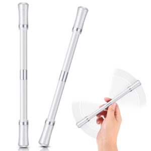 2 pieces spinning pen rolling finger rotating pen gaming trick pen mod with tutorial no pen refill stress releasing brain training toys for kids adults student office supplies (white and silver)