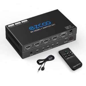 hdmi switch 8k 4x1 4k 120hz vrr g/sync cec arc atmos - hdmi 2.1 switcher 4 in 1 out 240hz 144hz hdcp bypass 4 port selector,ir remote for qled game monitor ps5 xbox pc mac window apple tv projector