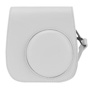 camera case compatible with fujifilm instax mini 11/ 9/ 8/ 8+ instant camera with adjustable strap and pocket (white)