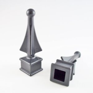 Retrospec Creations 50 Each for 5/8” Black Plastic Finial Tops for Iron Picket Fence 4-Sided Spire – #1-58