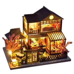 cutebee dollhouse miniature house kit with furniture, diy wooden dollhouse tiny house building set for adults and teens, creative room decor gift for family and friends (japanese garden house)