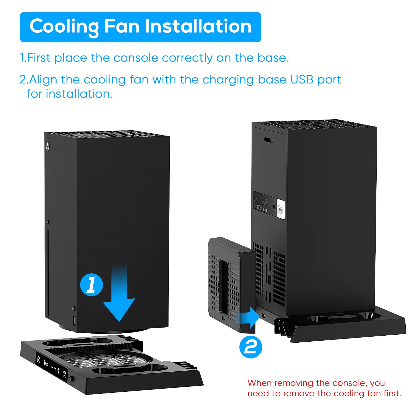 FYOUNG Upgraded Vertical Cooling Stand for Xbox Series X with Controller Charger Station Dock, Dual Suction Cooler Fan System Stand Accessories with 8 Game Storage Organizer, Headset Hanger