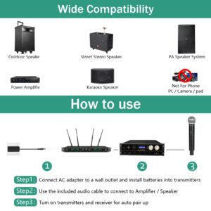 MicrocQueen Wireless Microphone System, 4-Channel UHF Professional Mic, Automatically Pair Metal Cordless Mic with 2 Handheld and 2 Bodypack, 400ft Range, for Singing, Karaoke, Party, Wedding, Concert