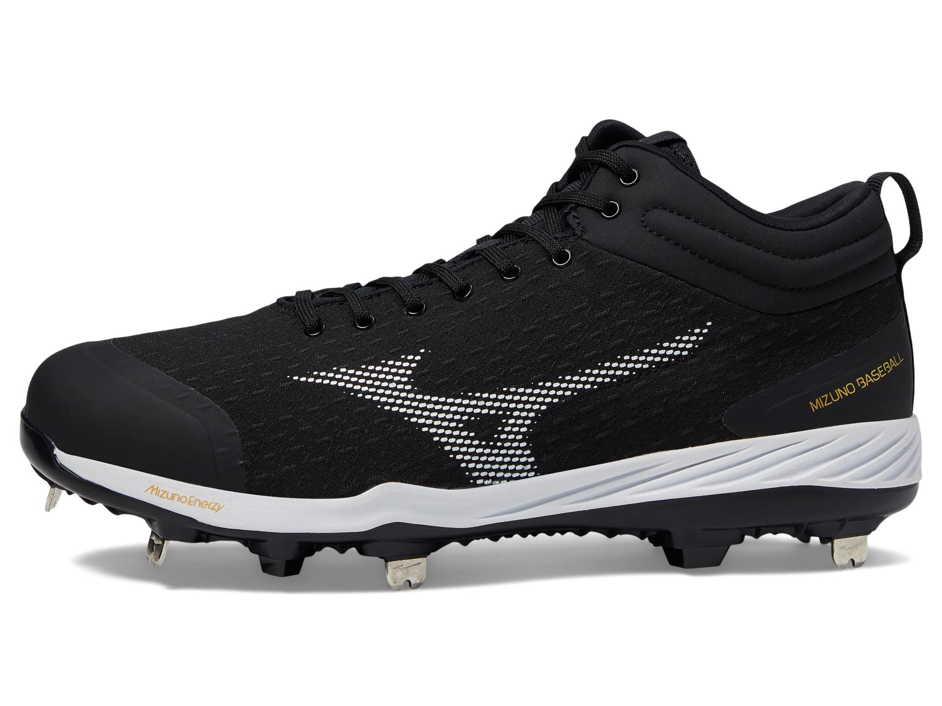 Mizuno Men's Dominant 4 MID Baseball Shoe, Black-White, 11.5