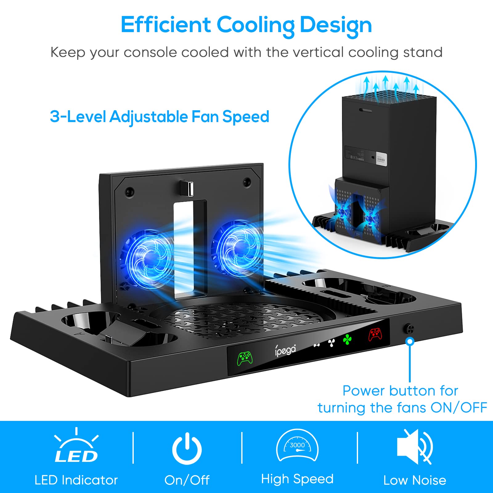 FYOUNG Upgraded Vertical Cooling Stand for Xbox Series X with Controller Charger Station Dock, Dual Suction Cooler Fan System Stand Accessories with 8 Game Storage Organizer, Headset Hanger