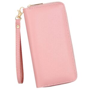 kukoo women’s zip around wallet phone clutch purse card holder organizer wristlet pink