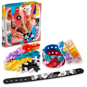 lego dots disney mickey & friends bracelets mega pack 41947 5in1 crafts set, diy toy jewelry making kit for kids, with glitter and minnie mouse tiles