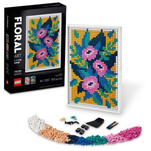 lego art floral art 31207, 3in1 flower pictures, wall art decoration building set, arts and crafts kit, creative diy activity, beautiful home decor, gift idea for adults, men, and women