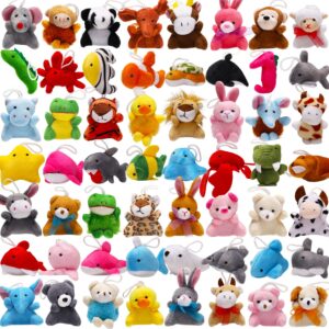 56 pack mini plush animals toys bulk, small stuffed ocean animal toy set, keychain decoration for claw machine, birthday party favor, goodie bag fillers, christmas, classroom prize box, school reward