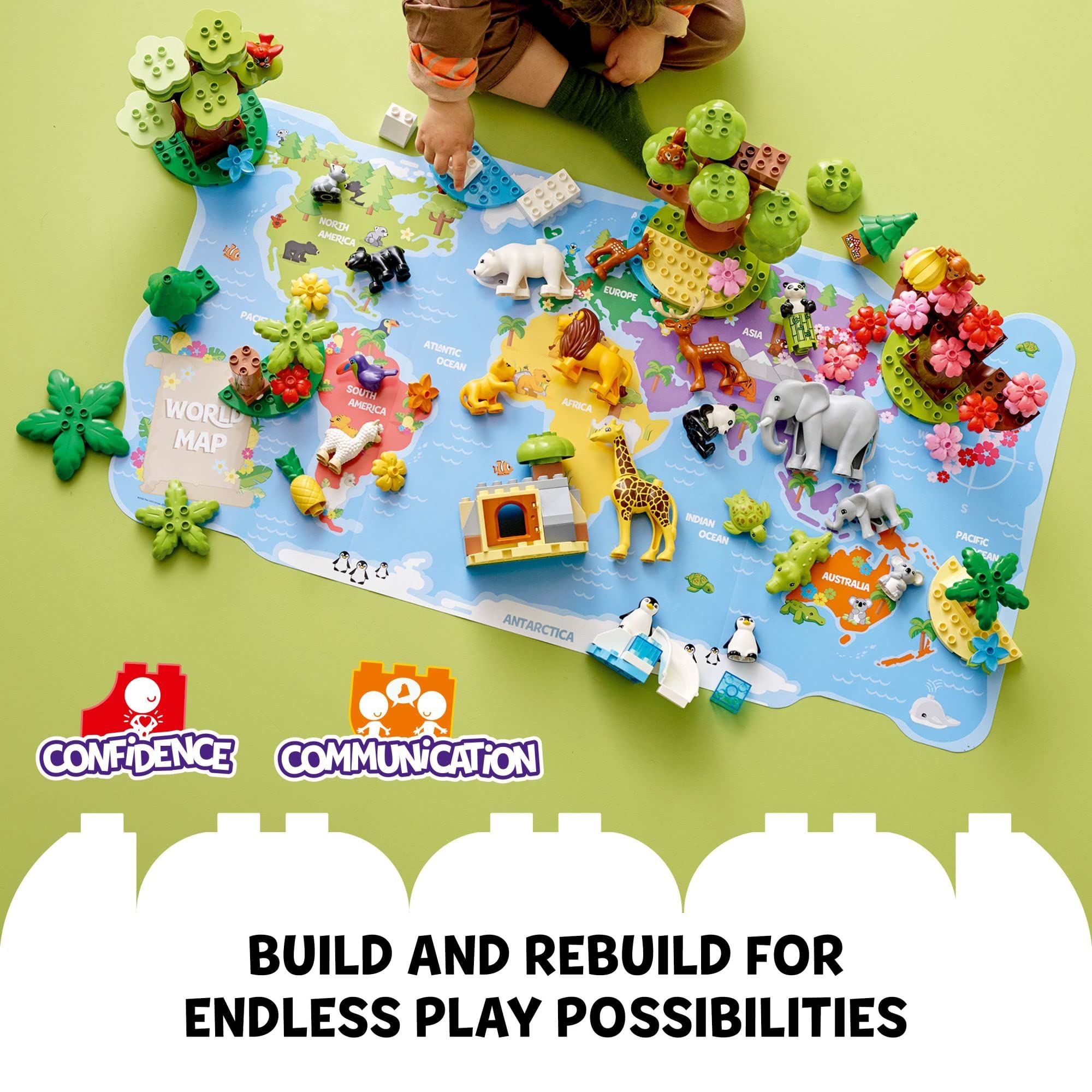 LEGO DUPLO Wild Animals of The World Building Set, Includes Sounds, World Map Playmat, 22 Animal Figures, Educational Gift, Learning Toy for Girls & Boys, Toddler Toys for Ages 2-4 Years Old, 10975