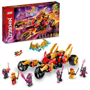 lego ninjago kai’s golden dragon raider multi-terrain car toy 71773 with kai and zane minifigures, building set for kids ages 8 plus