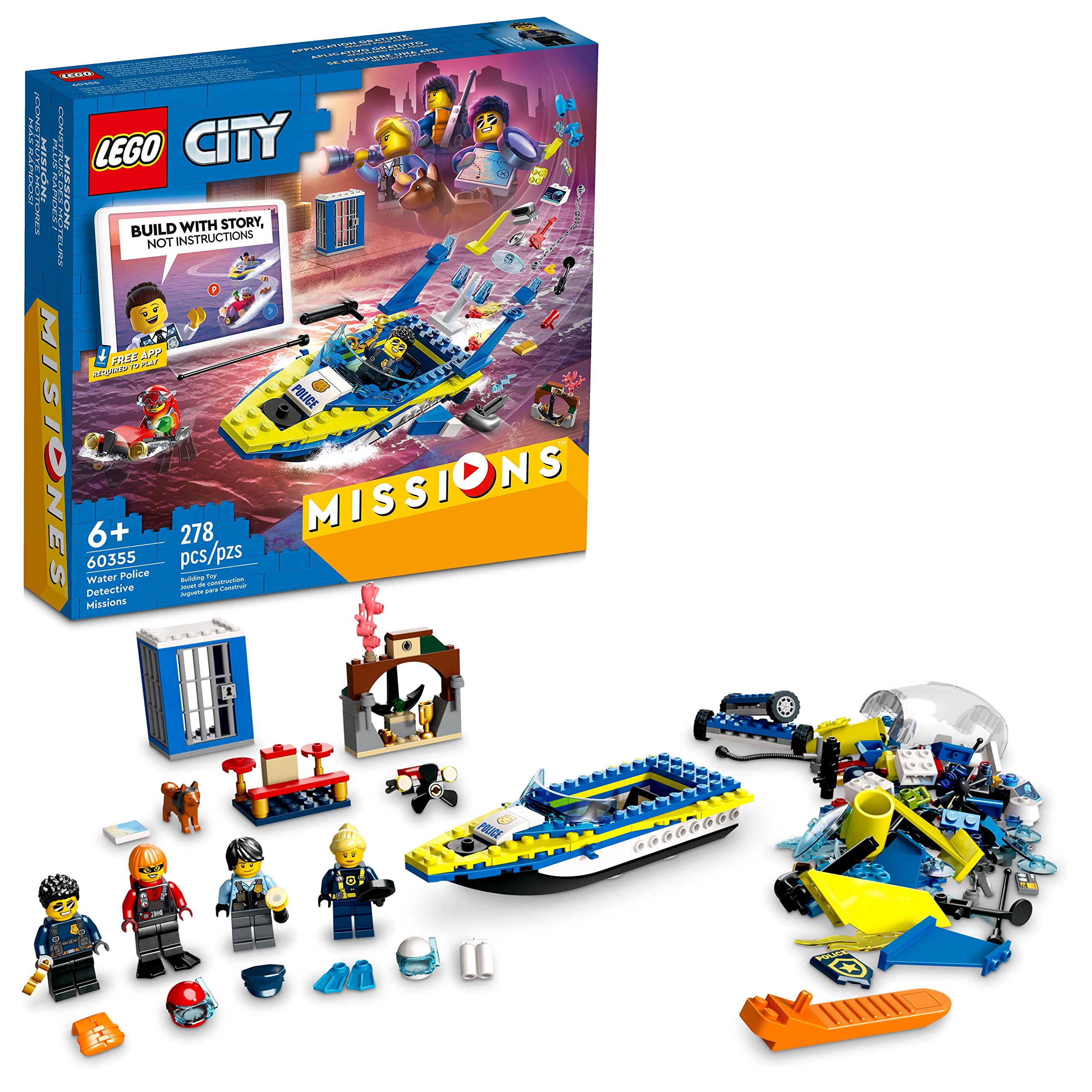 LEGO City Water Police Detective Missions 60355 Interactive Digital Building Toy Set for Kids, Boys, and Girls Ages 6+ (278 Pieces)