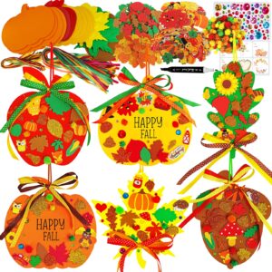 winlyn 24 sets fall pumpkin ornaments decorations diy fall craft kits foam pumpkin apple acorn autumn leaf stickers for kids party favors thanksgiving halloween classroom home activity tree door decor