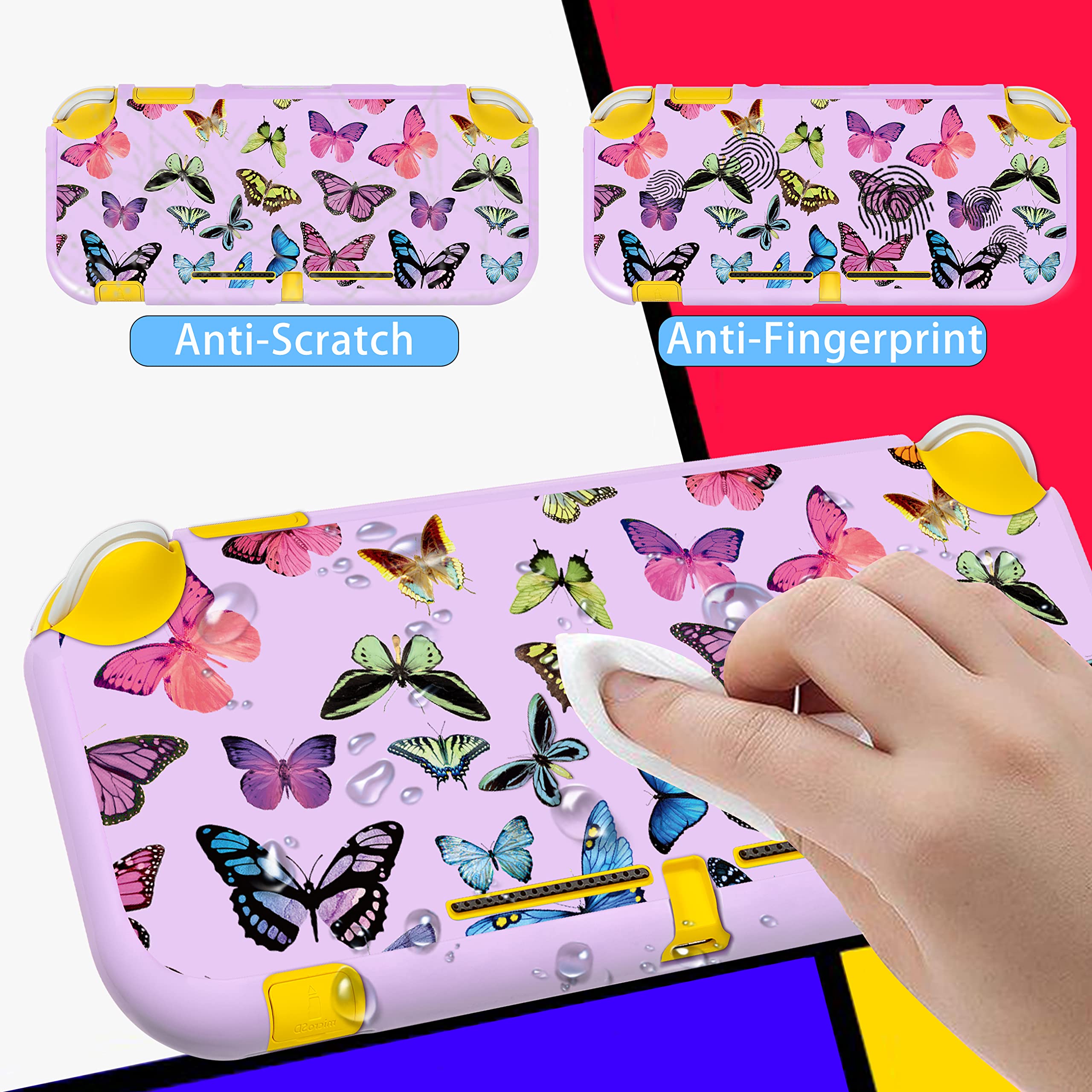 Uppuppy (2In1) Competible with Switch Lite Case Protector with Screen Protector for Girls Boys Purple Butterfly Cute Slim Fashion Esthetic Design Protective Case Cover Hard Shell