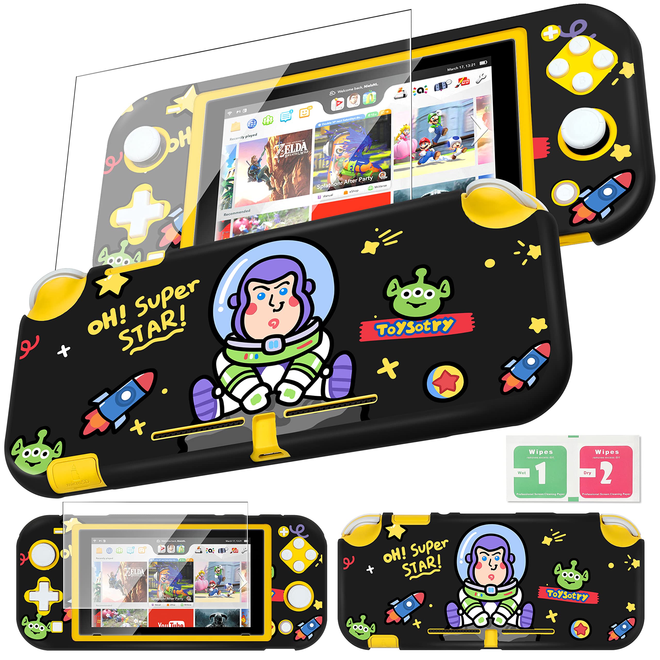 oqpa for Nintendo Switch Lite 2019 Case for Girls Boys Kids PC Cute Kawaii Anime Cartoon Character Design Cool Fun Slim Protective Cases Hard Shell Cover with Screen Protector Glass for Switch Lite,Pi