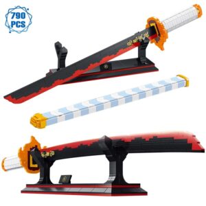 FDEYES Sword Valley Demon Slayer Swords Splicing Building Block Model, 790Pcs Blocks Toys Cosplay Anime Katana, 27in Handmade Samurai Sword Set with Scabbard and Stand