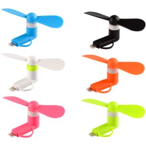 oulun mini cell phone fan - 2 in 1 portable micro usb port phone fan colorful and powerful for iphone, ipad, android smartphone,tablet - cell phone summer accessories - (6-pack).