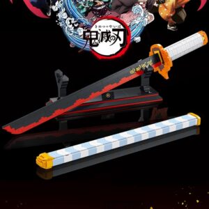 FDEYES Sword Valley Demon Slayer Swords Splicing Building Block Model, 790Pcs Blocks Toys Cosplay Anime Katana, 27in Handmade Samurai Sword Set with Scabbard and Stand