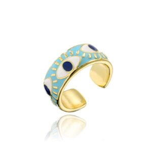 tkmira evil eye ring for women gold colorful enamel chunky rings adjustable statement aesthetic rings protection jewelry (blue)