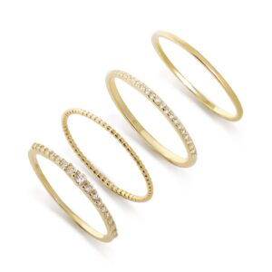 stackable ring set of 4 pure silver ultra thin stacking rings for women dainty gold ring minimalist delicate diamond ring (gold, 8.5)