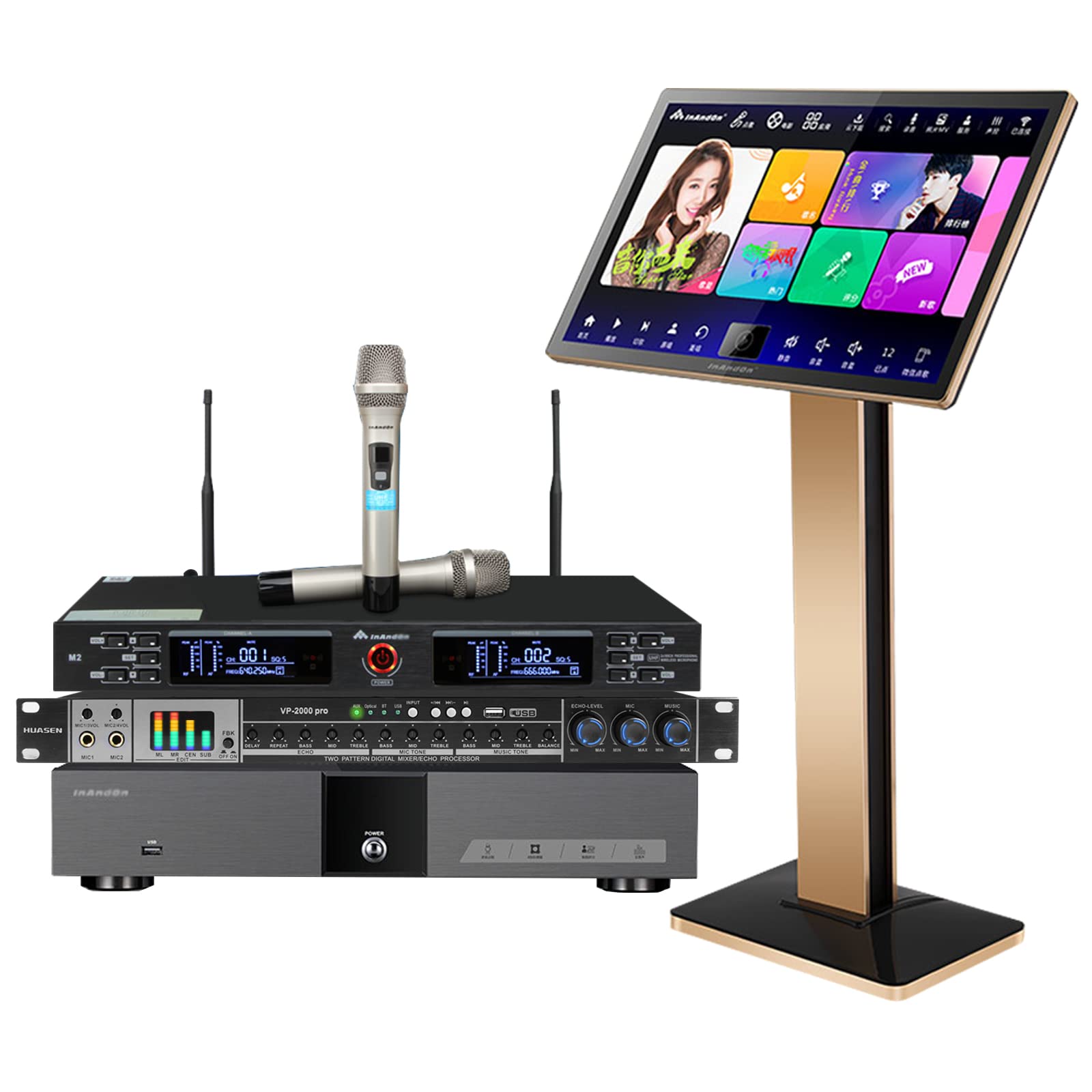 Inandonkod Karaoke Machine KV-V5 Max 2024 New Chinese Karaoke Player, with Reverb Wireless Microphone, 22 Inch Capacitive Touch Screen Free Cloud Download Function YouTube APP Online Play