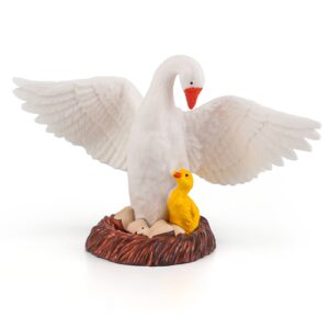 lc joycre 4.5 inch mother swan figurine with baby goose toy white swan toy animal figure for toddlers preschool animals figures eduactional project diorama model toy for kids 3 4 5 6