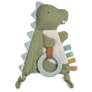 itzy ritzy - bitzy crinkle sensory toy dinosaur with crinkle sound for babies & toddlers - features soft braided teething ring & textured ribbons, designed for ages 0 months and up, dinosaur