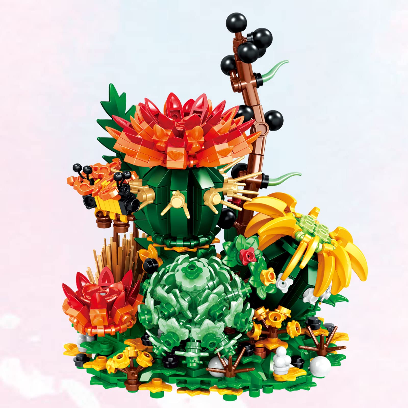 QARULUS Flower Bouquet Building Kit Flowers Botanical Collection DIY Plants Bonsai Tree Friends Sets Adult Building Blocks Set Christmas New Year Birthday Gift for Girls Mom Women Girlfriend(Cactus)