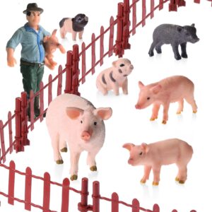 17 pcs realistic farm pig animals model figure toy set barn farm pig figurines collection playset mini farm figurines plastic pig toy with farm keepers and fence for preschool educational props