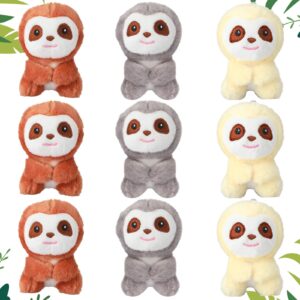 9 pcs mini sloth stuffed animal sloth birthday party supplies small baby shower sloth gifts soft huggable adorable jungle animal plush toys set for party favors award 4 inches (brown, gray, beige)