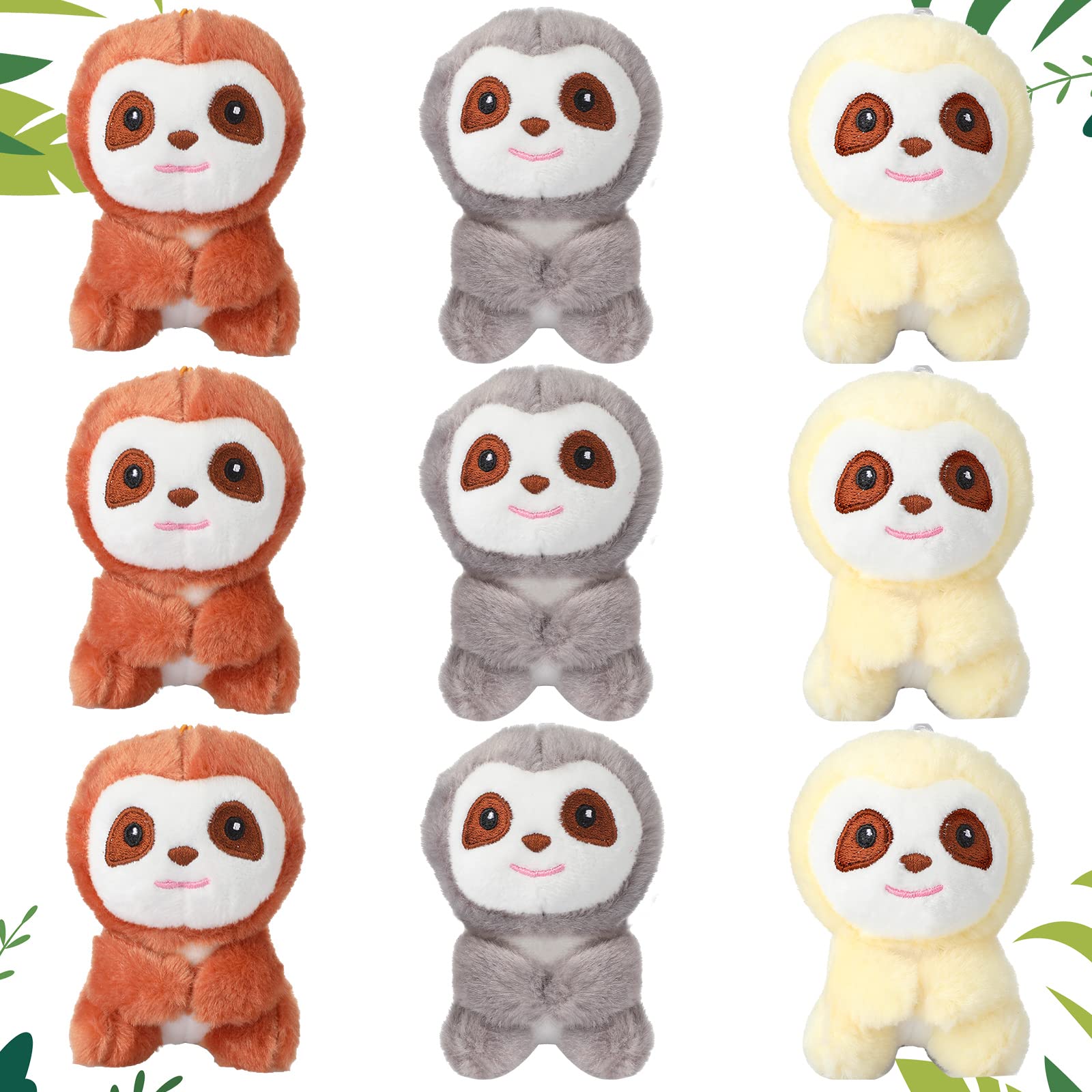 9 Pcs Mini Sloth Stuffed Animal Sloth Birthday Party Supplies Small Baby Shower Sloth Gifts Soft Huggable Adorable Jungle Animal Plush Toys Set for Party Favors Award 4 Inches (Brown, Gray, Beige)