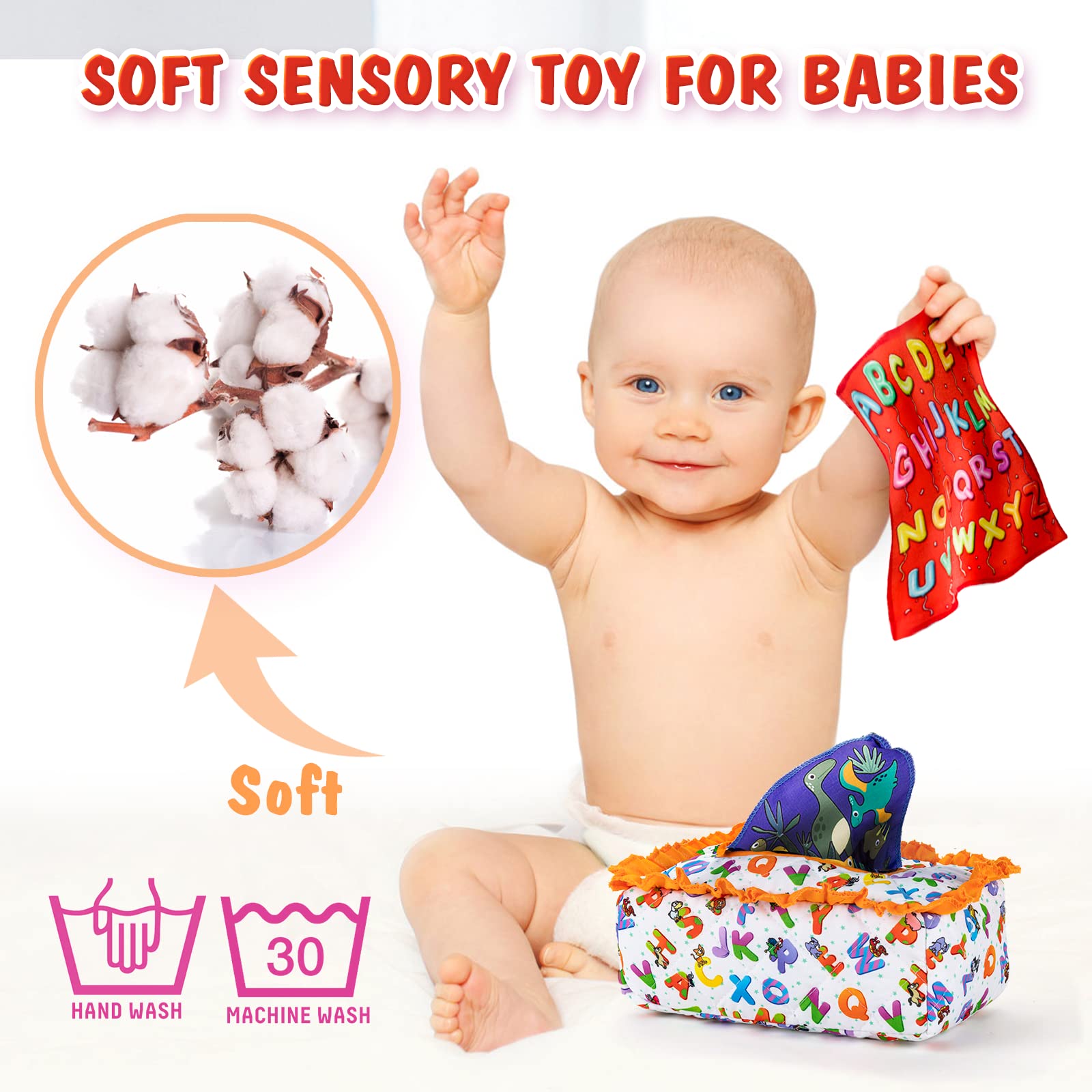 EFO SHM Baby Tissue Box Toy - Baby Toys 6-12 Months - Montessori Toys for Babies 6-12 Months, Infants Contrast Crinkle Sensory Toy for 1 Year Old Boys Girls Kids Early Learning Toys Baby Gifts