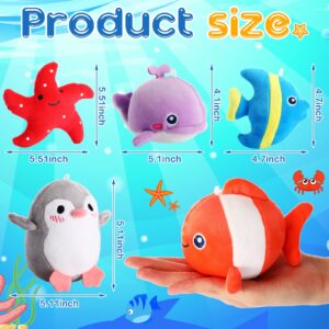 12 Pcs Mini Ocean Animal Plush Toys Sea Creatures Stuffed Toy Soft Plush Sea Life Small Stuffed Animals Plush Keychain Decorations for Carnival Prizes Christmas Tree Birthday Party Bag Fillers