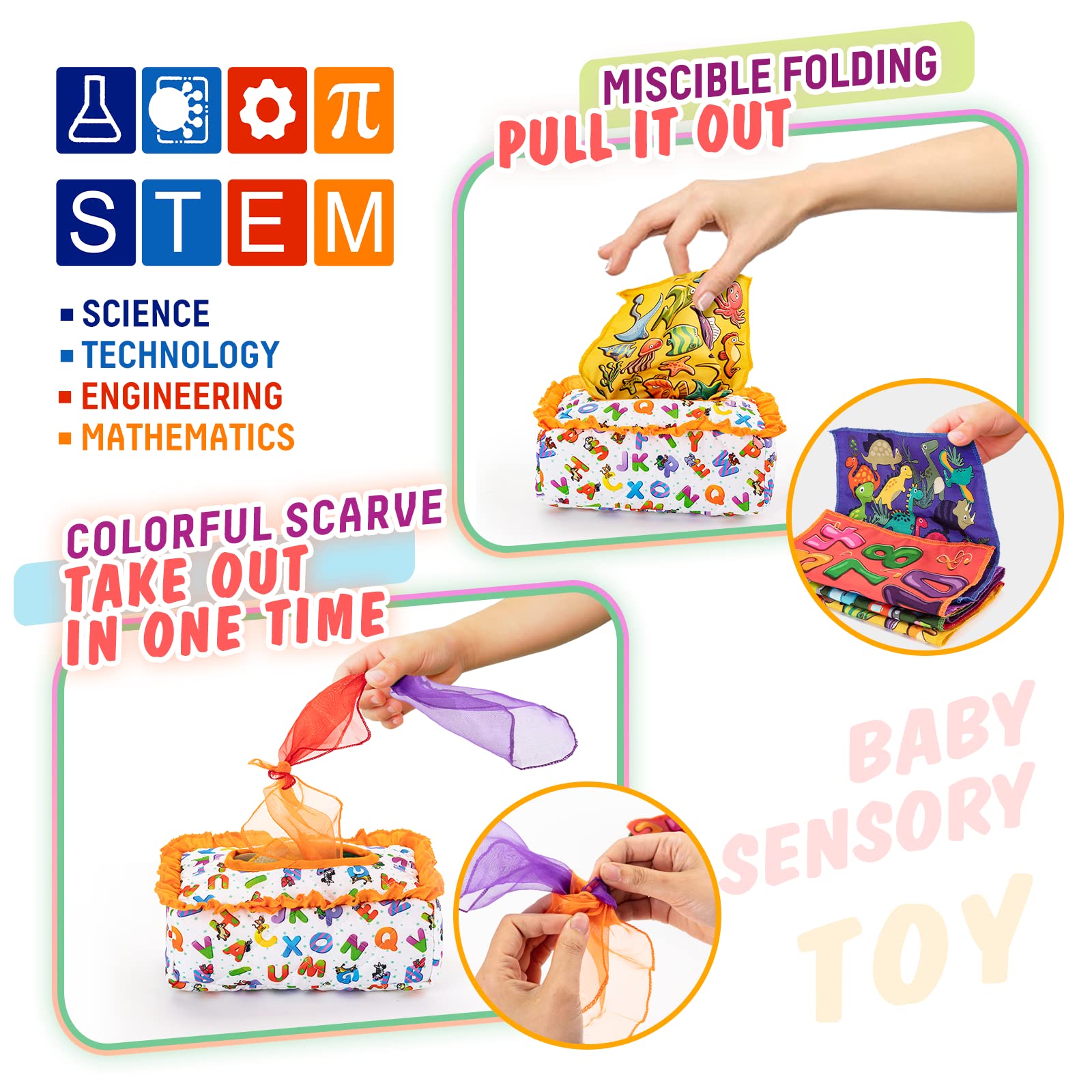 EFO SHM Baby Tissue Box Toy - Baby Toys 6-12 Months - Montessori Toys for Babies 6-12 Months, Infants Contrast Crinkle Sensory Toy for 1 Year Old Boys Girls Kids Early Learning Toys Baby Gifts